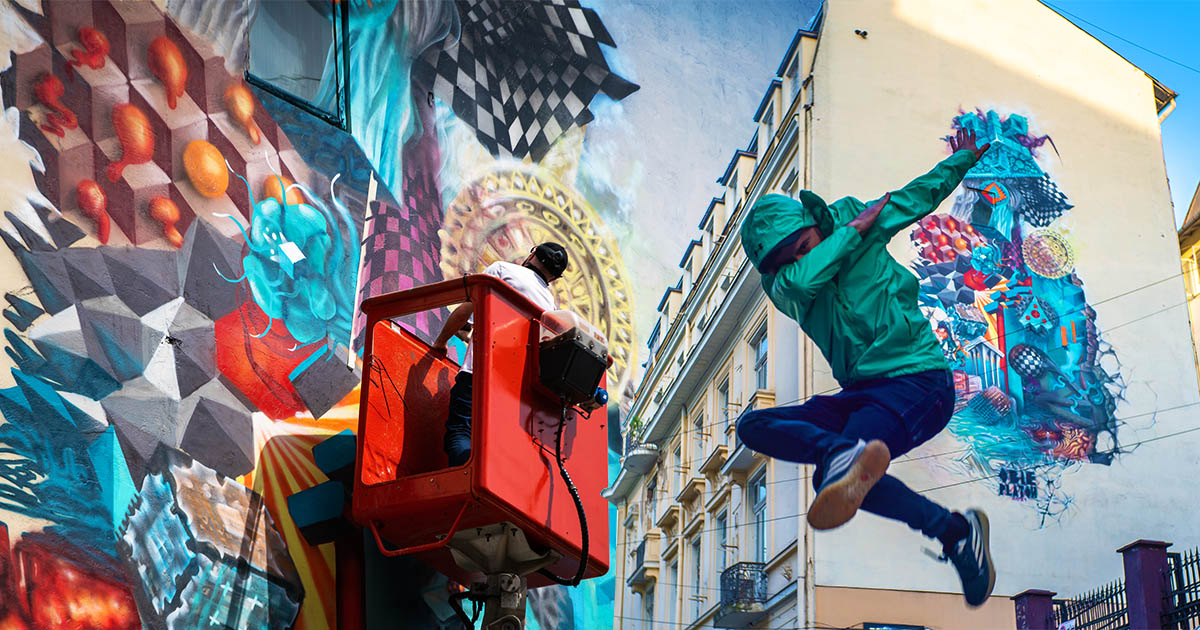 Artistul Obie Platon a realizat un nou mural spectaculos in centrul ...